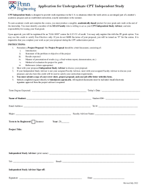 Fillable Online CPT Independent Study is designed to provide work experience in the U Fax Email ...