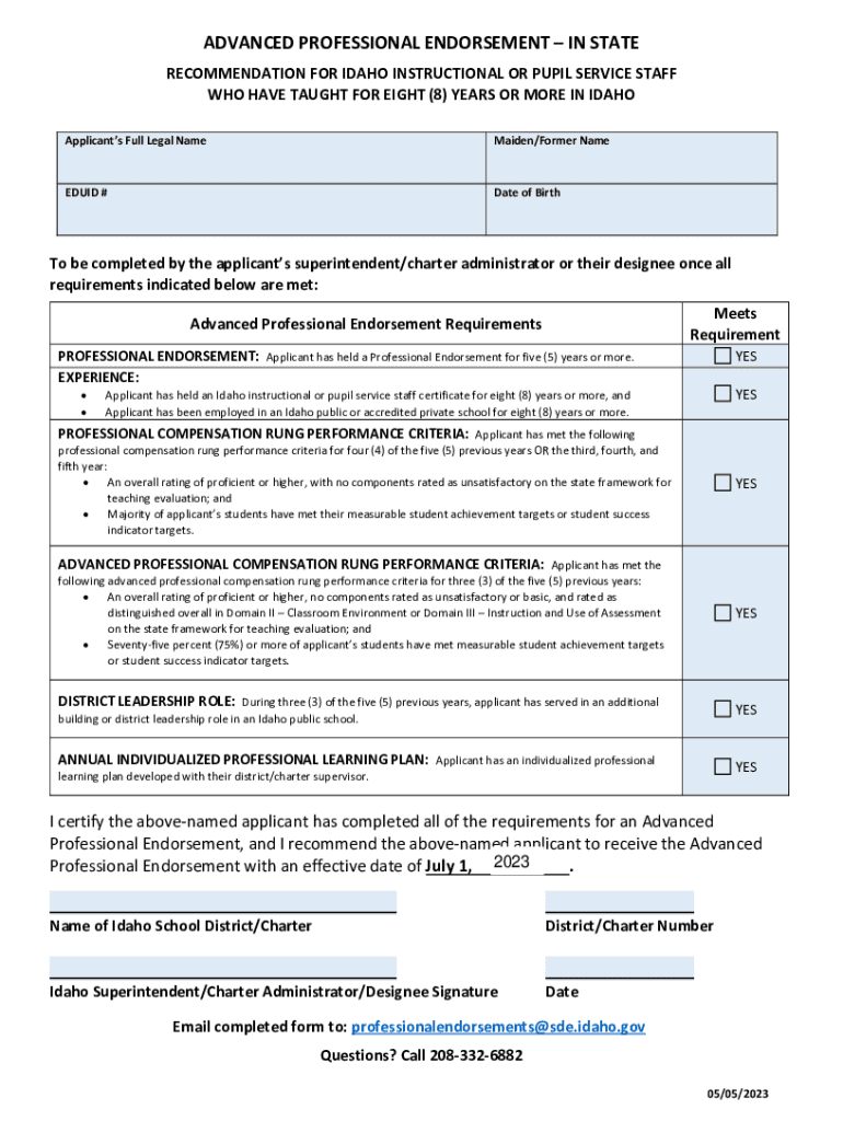 Fillable Online Advanced Professional Endorsement Recommendation Form. Advanced Professional ...