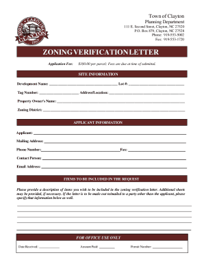Fillable Online Zoning Verification Letter Request PDF - Clayton, NC ...
