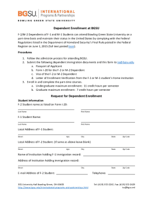 Fillable Online Dependent Enrollment at BGSU Request for Dependent Enrollment Fax Email Print ...