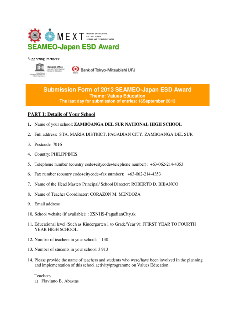 Fillable Online SEAMEO-Japan Education for Sustainable Development ...