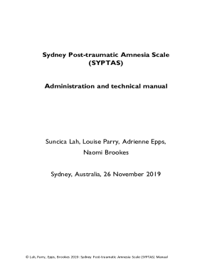 Fillable Online Sydney Post-traumatic Amnesia Scale (SYPTAS) ... Fax ...