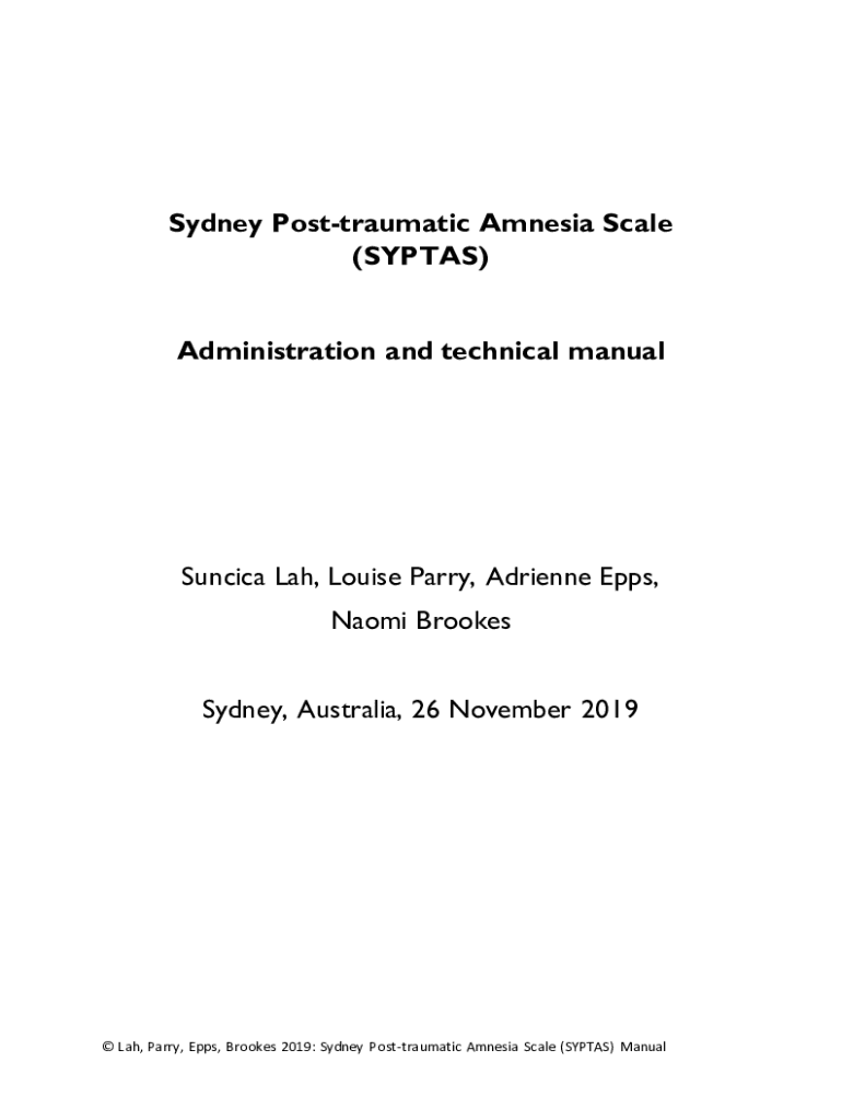 Fillable Online Sydney Post traumatic Amnesia Scale SYPTAS Fax