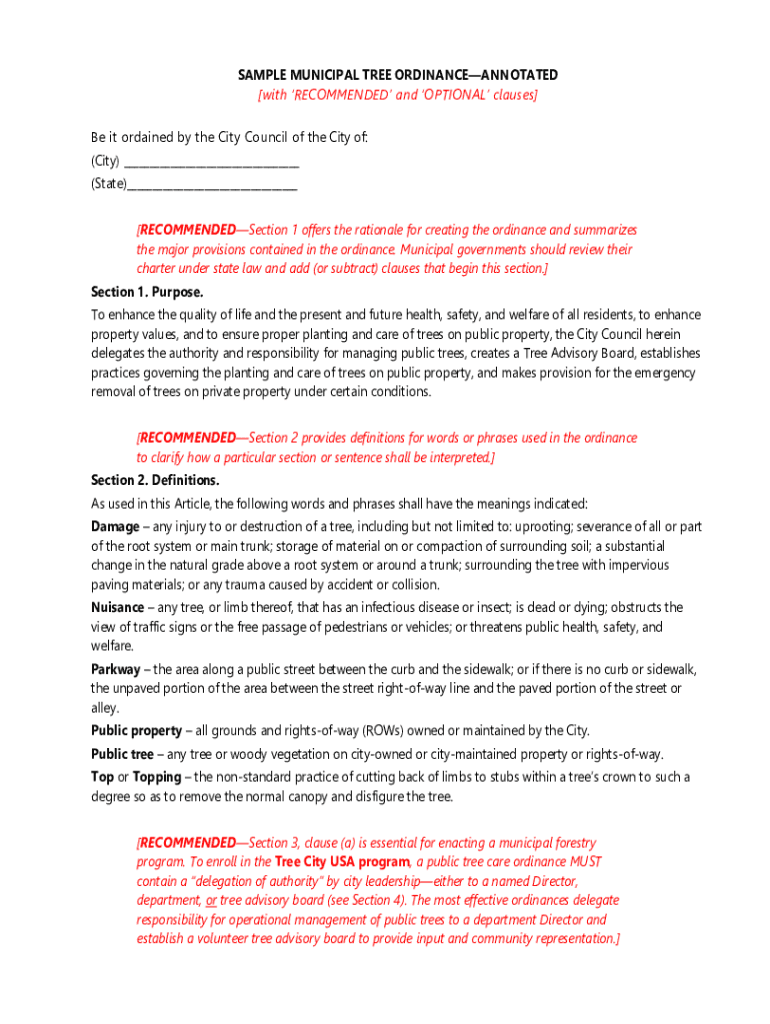 Fillable Online sample municipal tree ordinancewith tree board Fax ...