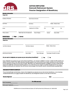 Fillable Online Active GRS Pension Designation of Beneficary Form Fax ...