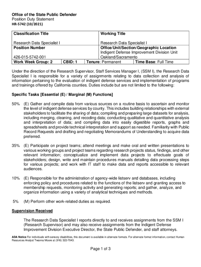 Fillable Online Office of the State Public Defender Position Duty ...