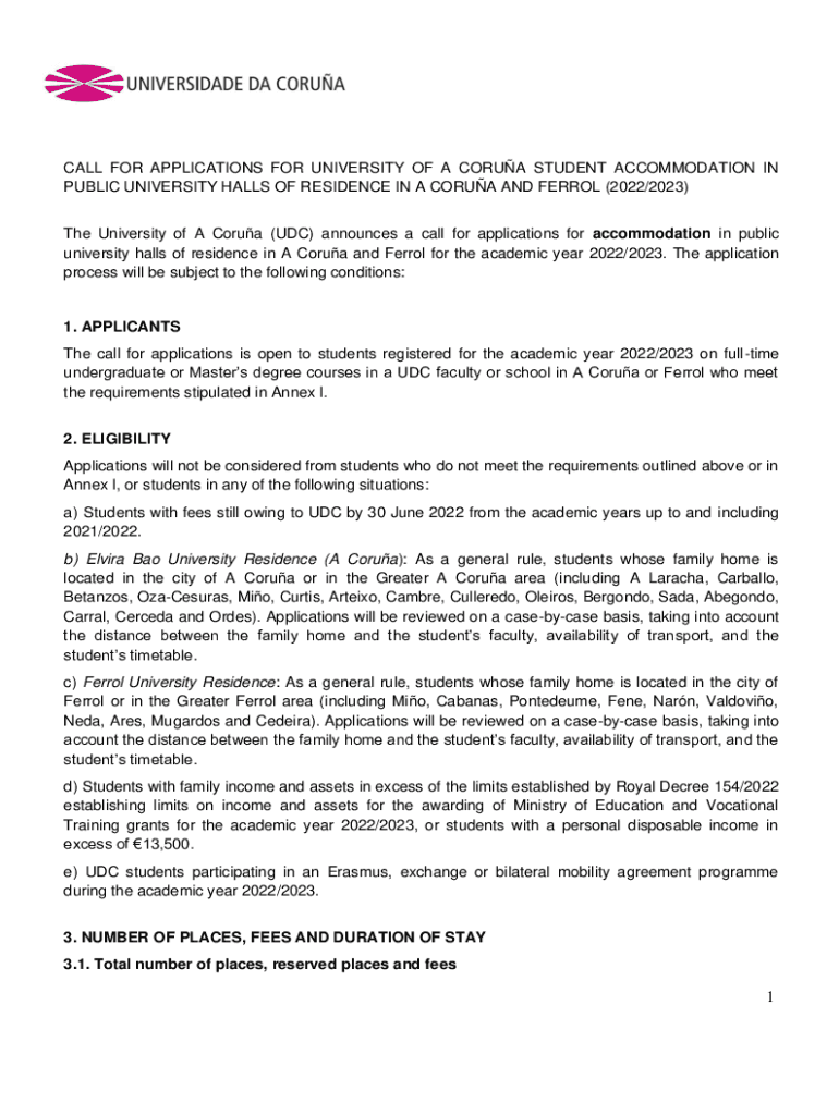 Fillable Online call for applications for university of a corua student ...