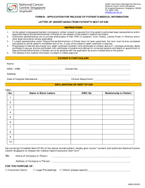 Fillable Online FORM B - APPLICATION FOR RELEASE OF PATIENT'S MEDICAL ...