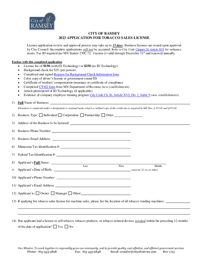 Fillable Online Tobacco Retail Dealer License Application Checklist Fax ...