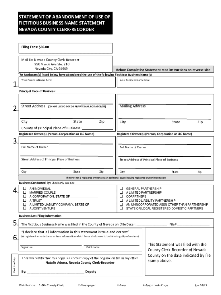 Fillable Online Filing a Fictitious Business Name Statement Fax Email ...