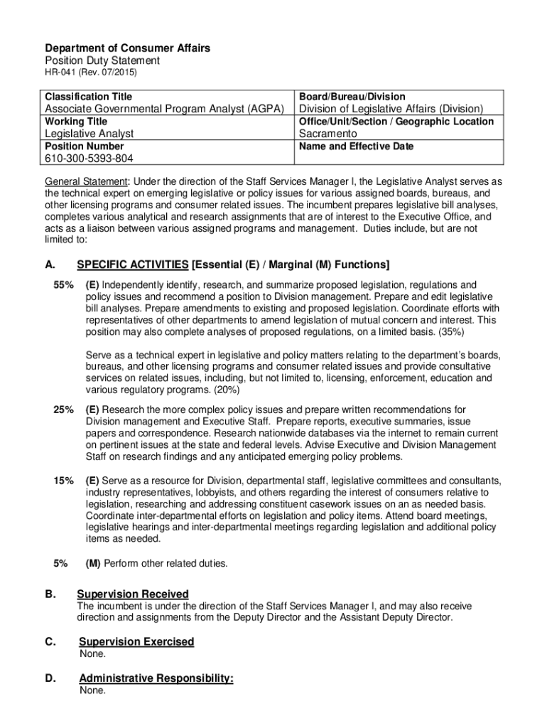 Fillable Online General Statement: Under the direction of the Staff ...