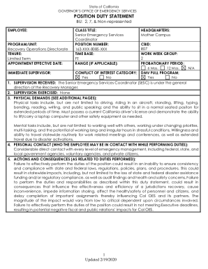 Fillable Online POSITION DUTY STATEMENT - BU: 2, 7, & Non-represented Fax Email Print - pdfFiller