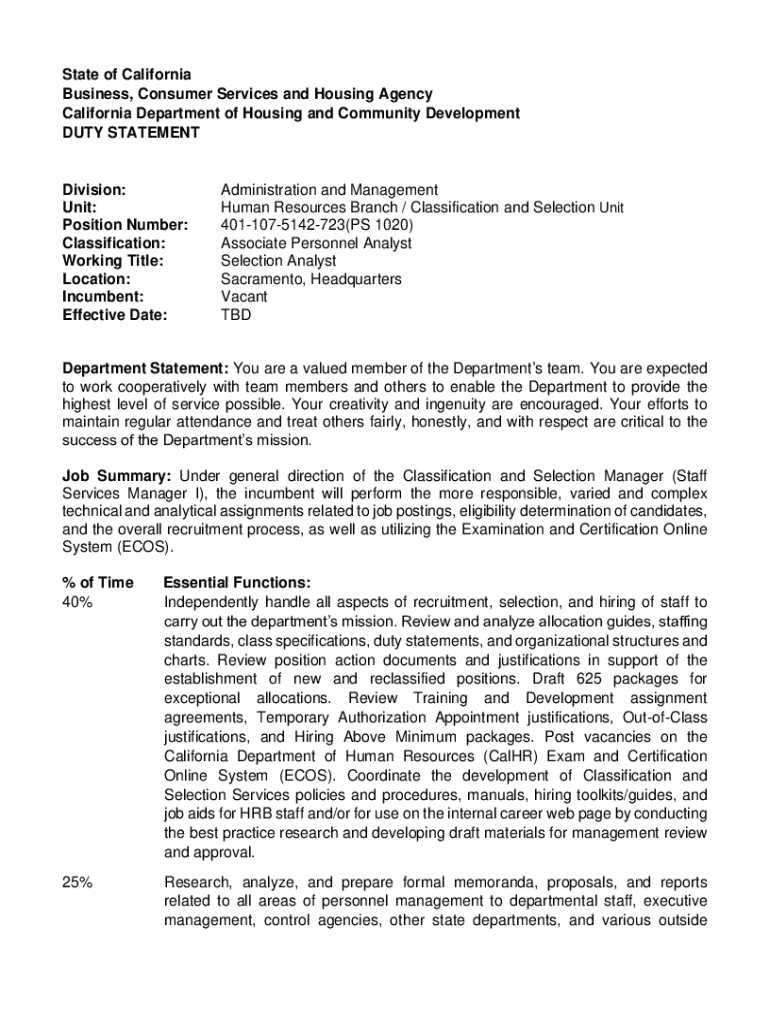 Fillable Online Human Resources Branch / Classification and Selection Unit Fax Email Print ...