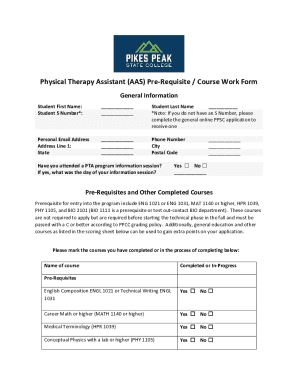 Fillable Online Physical Therapy Assistant (AAS) Pre-Requisite / Course ...