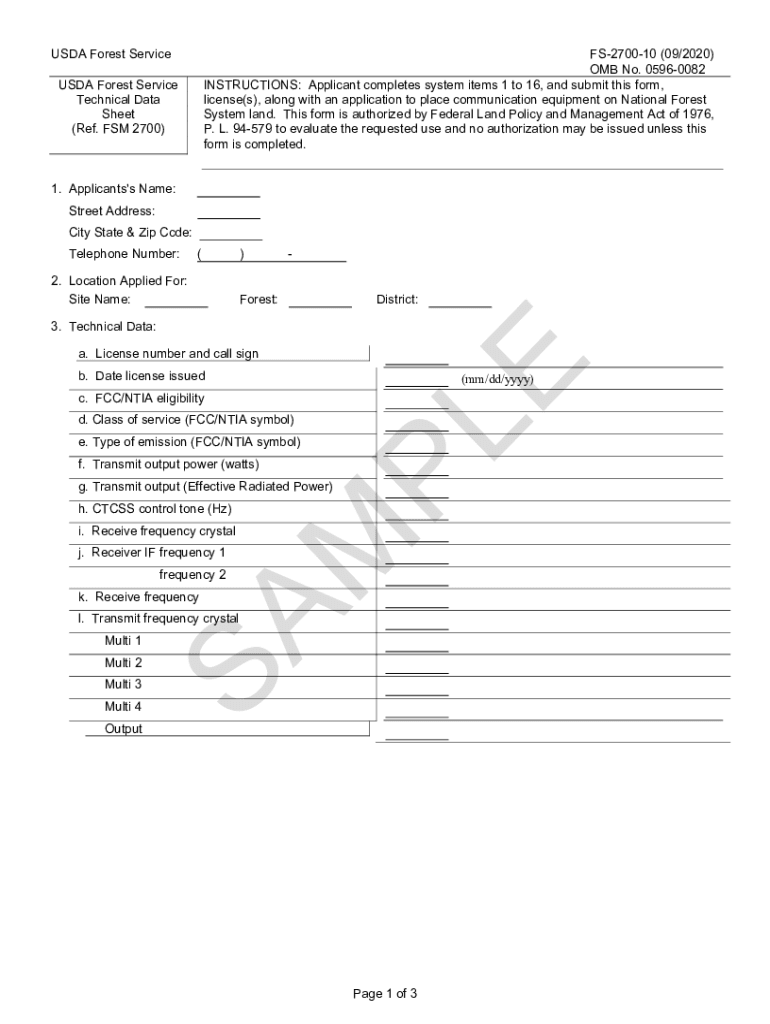 Fillable Online FS-2700-10 FOREST SERVICE TECHNICAL DATASHEET (SAMPLE ...