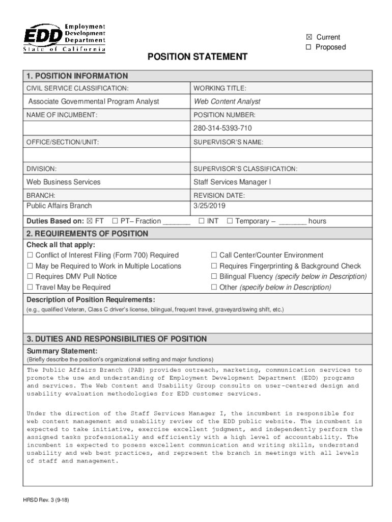 Fillable Online Position Classification Flysheet for Management and ...