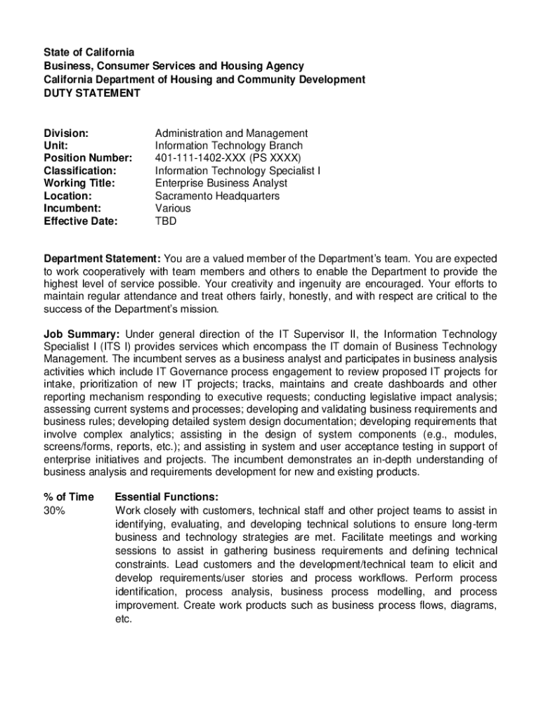 Fillable Online Job Summary: Under general direction of the IT ...