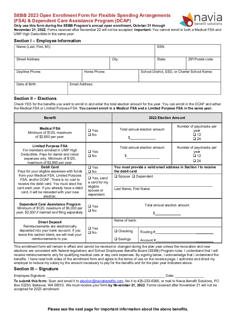 Fillable Online SEBB 2023 Open Enrollment Form for Flexible Spending ... Fax Email Print - pdfFiller