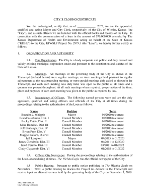 Fillable Online CITY'S CLOSING CERTIFICATE We, the undersigned, ... Fax ...