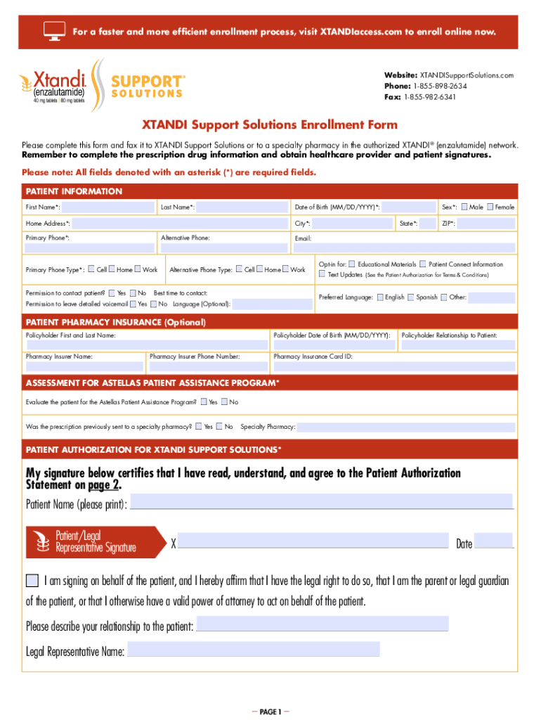 Fillable Online Support Solutions Patient Enrollment Form Fax Email ...