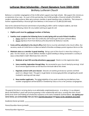 Fillable Online Bethany CLHSA Scholarship Parent Signature Form (2023 ...