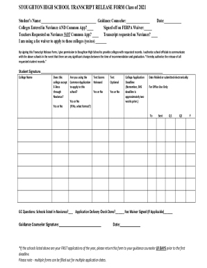 Fillable Online STOUGHTON HIGH SCHOOL TRANSCRIPT RELEASE ... Fax Email ...