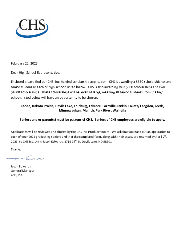 Fillable Online CHS CLASS OF 2023 Community Scholarship Application Fax ...