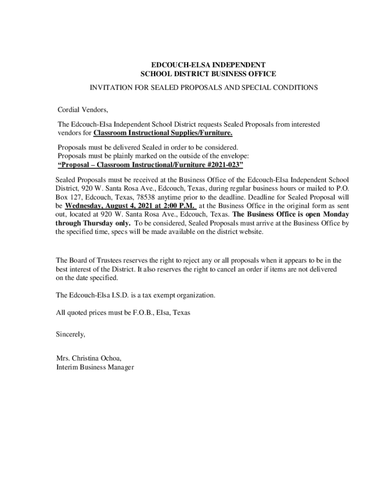 Fillable Online The Edcouch Elsa Independent School District (EEISD) is ...