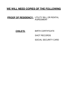 Fillable Online PROOF OF RESIDENCY: UTILITY BILL OR RENTAL Fax Email ...
