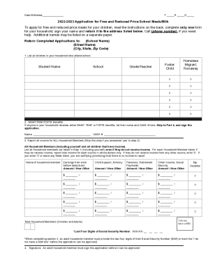 Fillable Online Free and Reduced Price Income Application and ...
