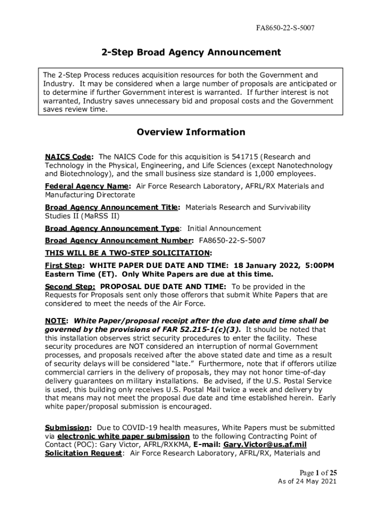 Fillable Online BAA 2.0 Solicitation Template 2-Step. Master Fax Email Print - pdfFiller