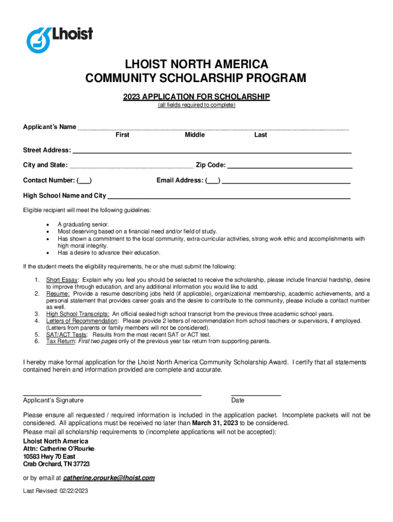 Fillable Online Lhoist North America Community Scholarship Program Fax ...