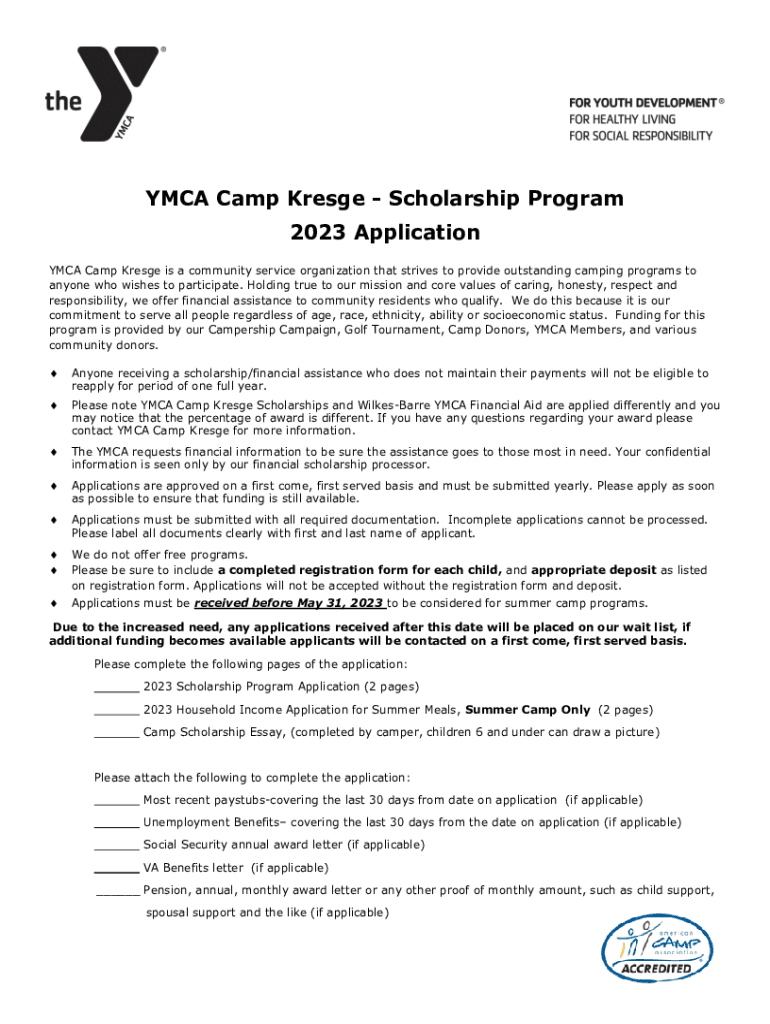 Fillable Online YMCA Supports families at YMCA Camp Kresge through ...