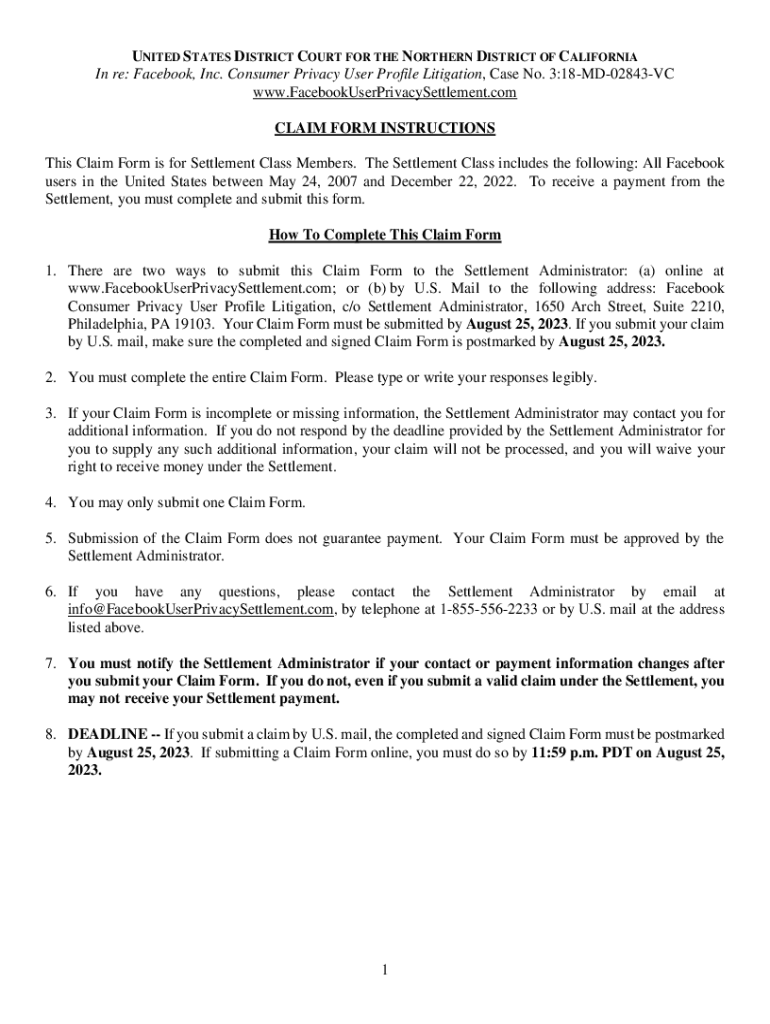 Fillable Online Facebook users can now claim settlement money. Here's ...