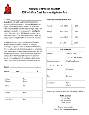Fillable Online Registration FormsNorth Delta Minor Hockey Association ...