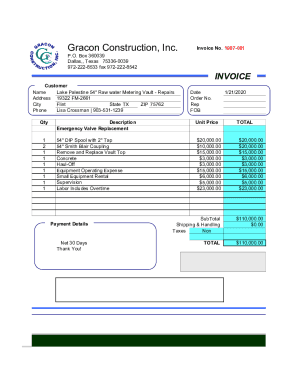 Fillable Online Copy of Invoice 1907-001- Lake Palestine 54in Emergency ...
