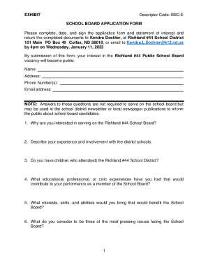 Fillable Online BBC-E 1 SCHOOL BOARD APPLICATION FORM Please ... Fax ...