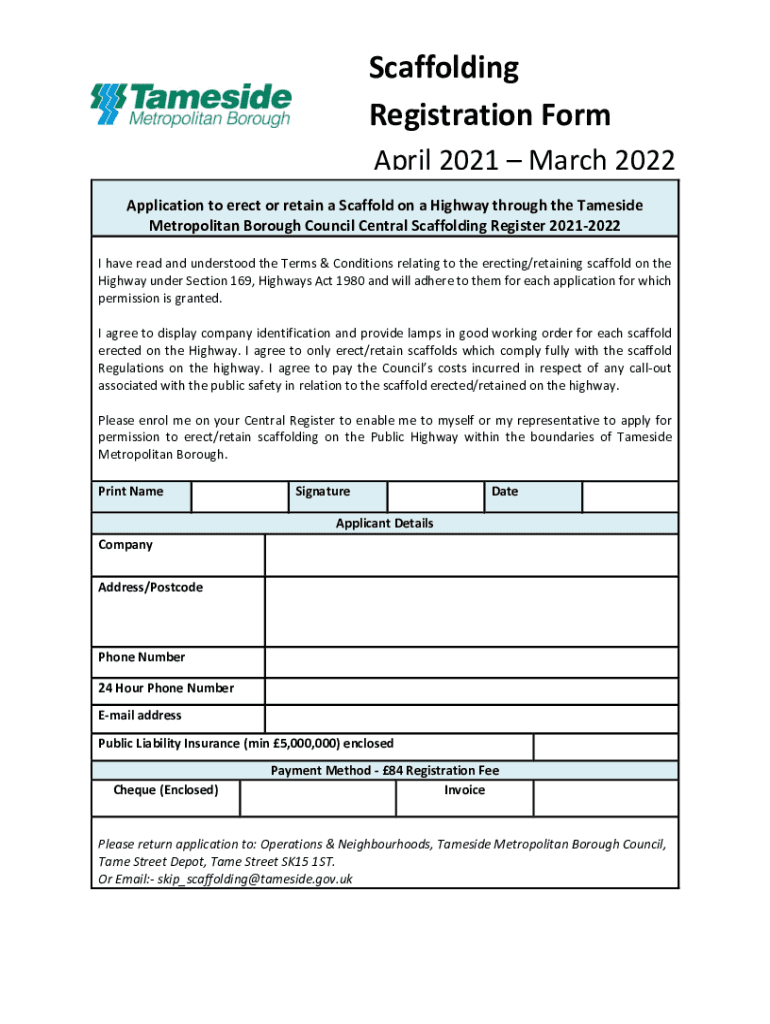 Fillable Online Scaffolding Registration Form Fax Email Print - pdfFiller
