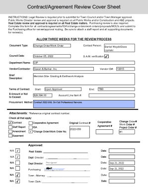 Fillable Online Contract/Agreement Review Cover Sheet Fax Email Print ...