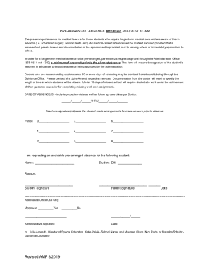 Fillable Online pre-arranged absence medical request form Fax Email ...