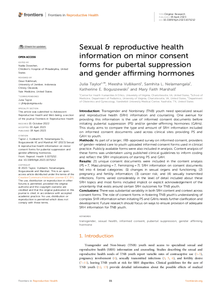 Fillable Online Sexual & reproductive health information on minor ...