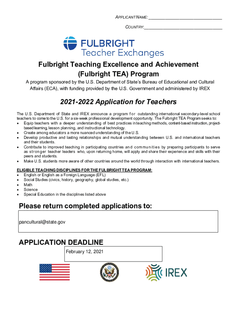 Fillable Online Fulbright Teaching Excellence and Achievement ( ... Fax ...