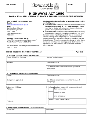 Permit to place a builders skip on the highway Doc Template | pdfFiller