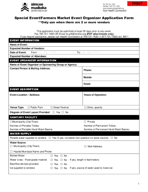 Fillable Online Special Event/Farmers Market Vendor Application Form ...
