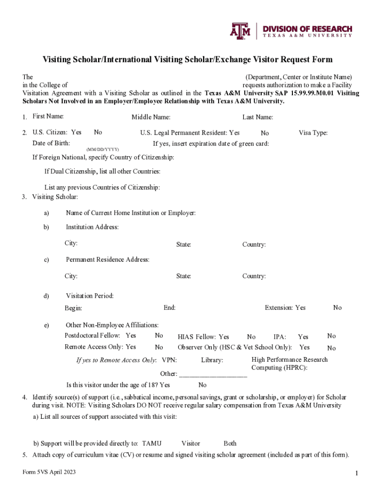 Fillable Online vpr tamu 5vs-visiting-scholars-form.pdf Fax Email Print ...