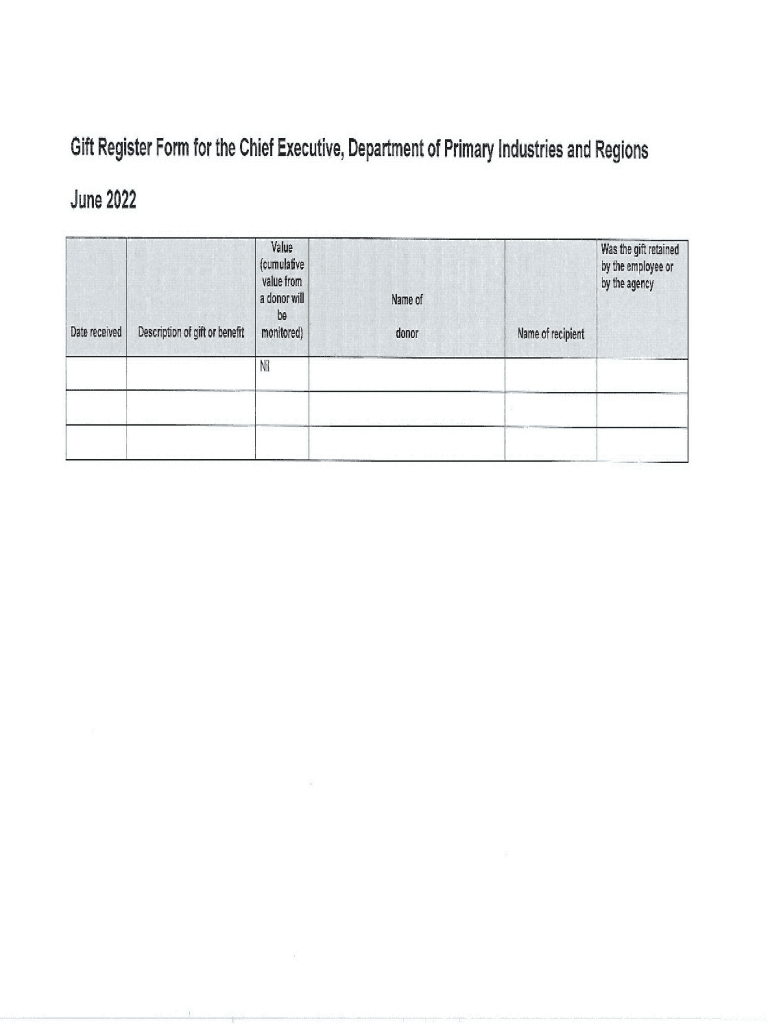 Fillable Online Premier's Delivery Unit gifts and benefits register Fax ...