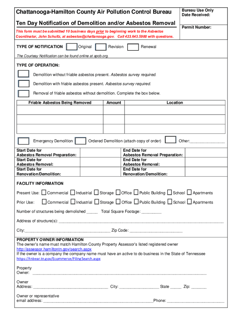 Fillable Online Chattanooga-Hamilton County Air Pollution Control ...