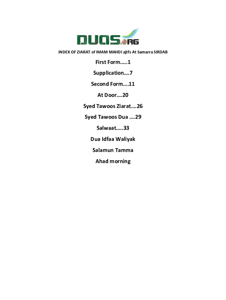 Fillable Online First Form..1 Supplication.7 Second Form.11 At Door.20 ...