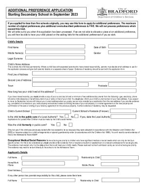 Fillable Online Primary to Secondary 2023 Additional Preference Form Fax Email Print - pdfFiller