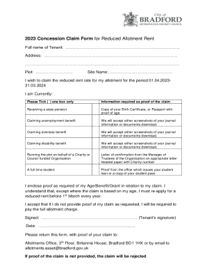 Fillable Online 2023 Concession Claim Form for Reduced Allotment Rent ...
